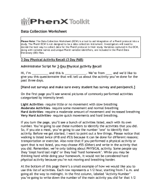 Fillable Online Data Collection for 3 Day Physical Activity Recall Fax ...