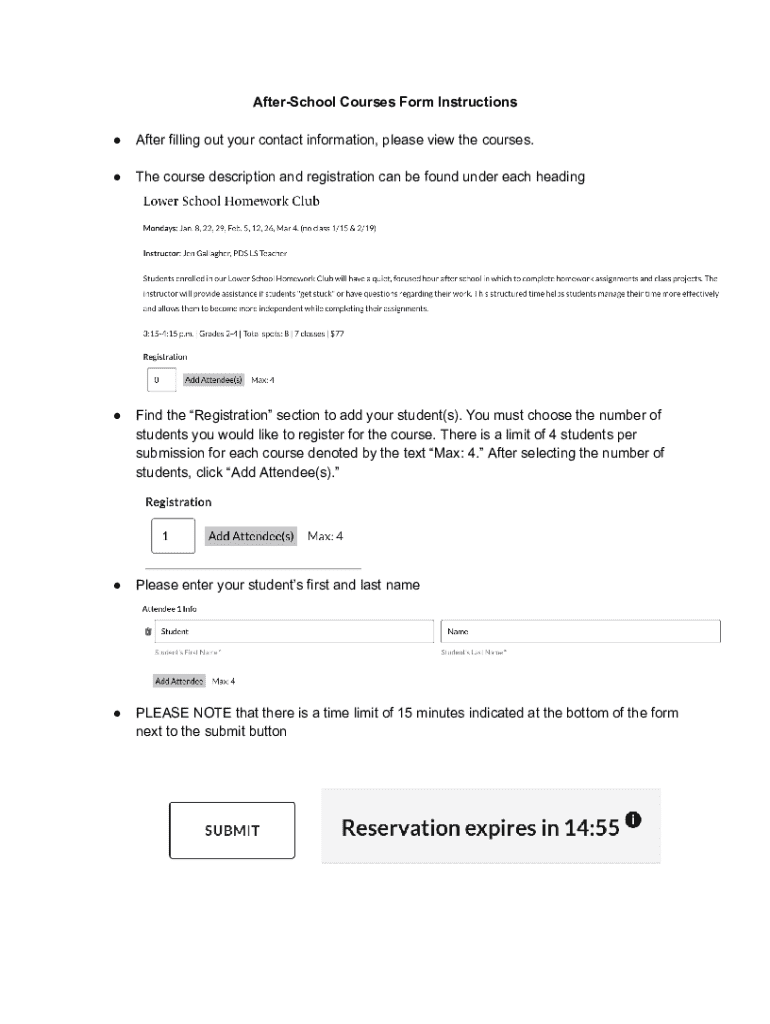Fillable Online After-school Courses Registration Fax Email Print ...