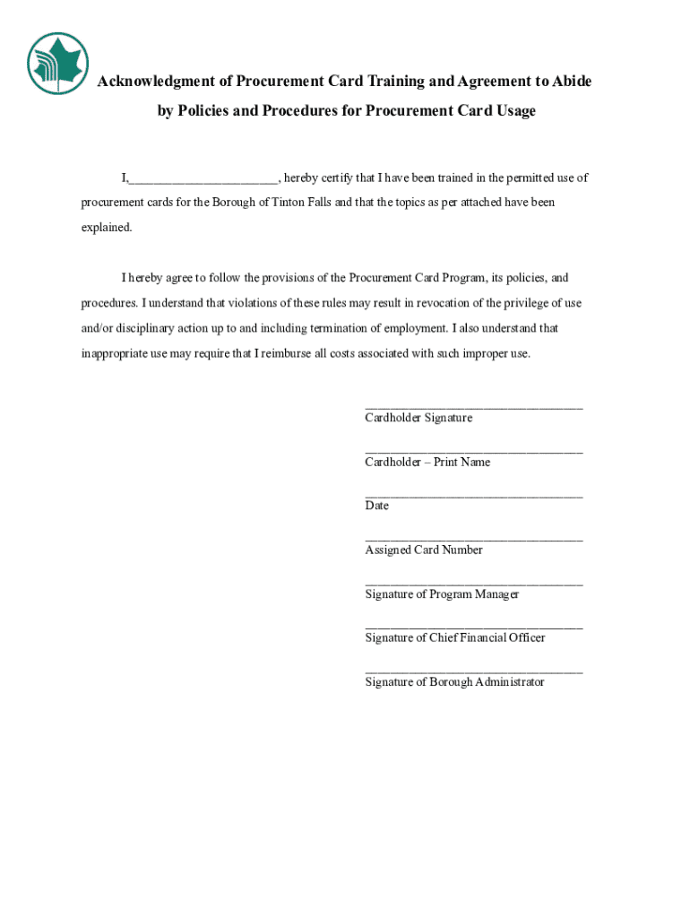 Fillable Online Procurement Card Usage Agreement Fax Email Print ...