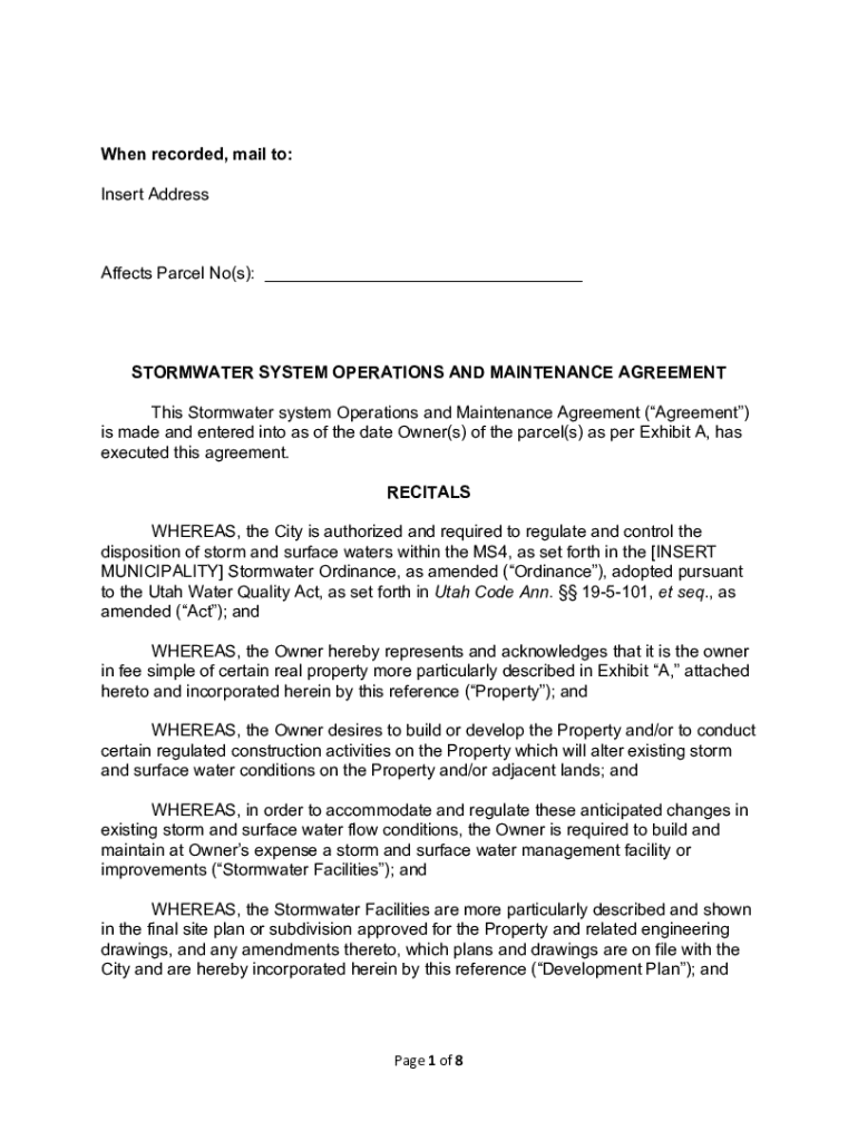 Fillable Online Stormwater System Operations and Maintenance Agreement ...