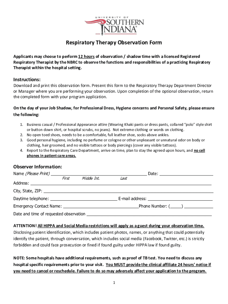 Fillable Online Respiratory Therapy Observation Fax Email Print - pdfFiller