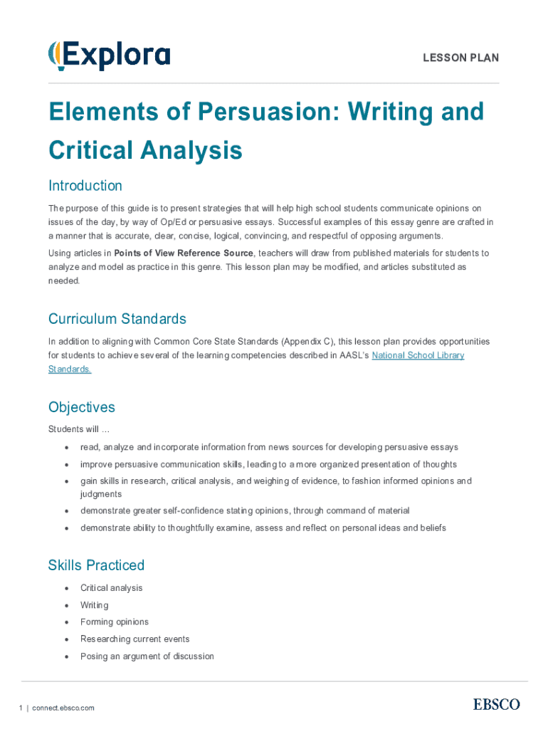 Fillable Online 5 Persuasive Writing Lesson Plans for Student & Teacher ...