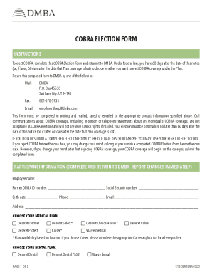 Fillable Online Cobra Election Form Instructions Fax Email Print ...