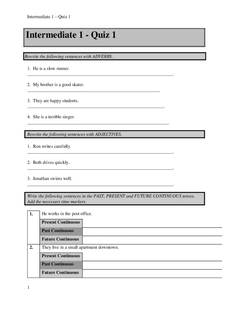 Fillable Online 1 Rewrite the sentences with verb + adverb. 1 They\'re ...