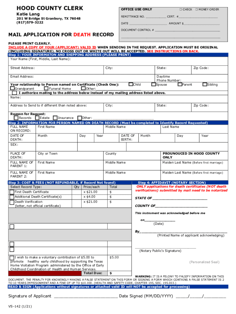 Fillable Online Mail Application for Death Record Fax Email Print ...