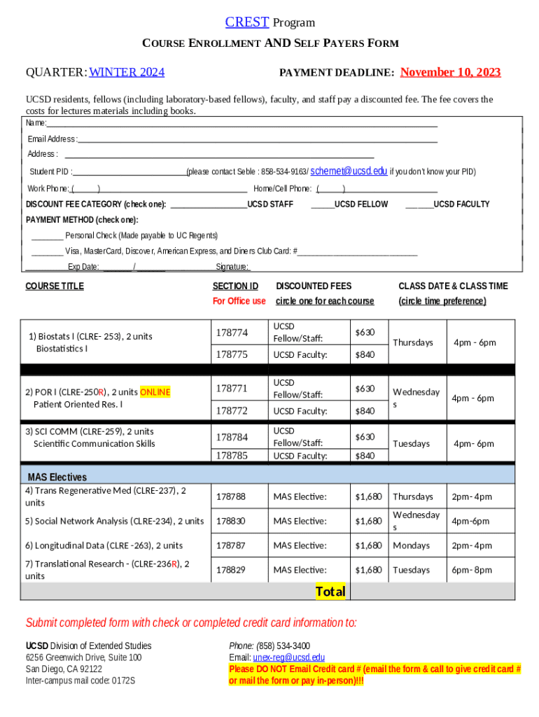 Course Enrollment and Self Payers Doc Template | pdfFiller