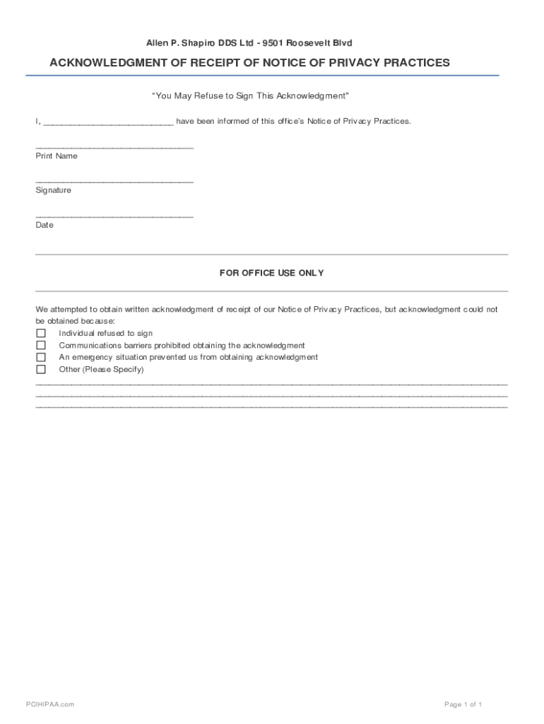 Fillable Online Notice of Privacy Practices Acknowledgment Fax Email Print - pdfFiller
