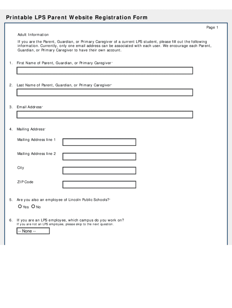 Fillable Online Printable LPS Parent Website Registration Form Survey ...
