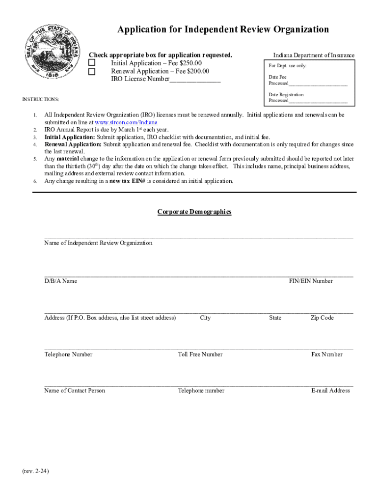 Fillable Online Independent Review Organization Application Fax Email ...