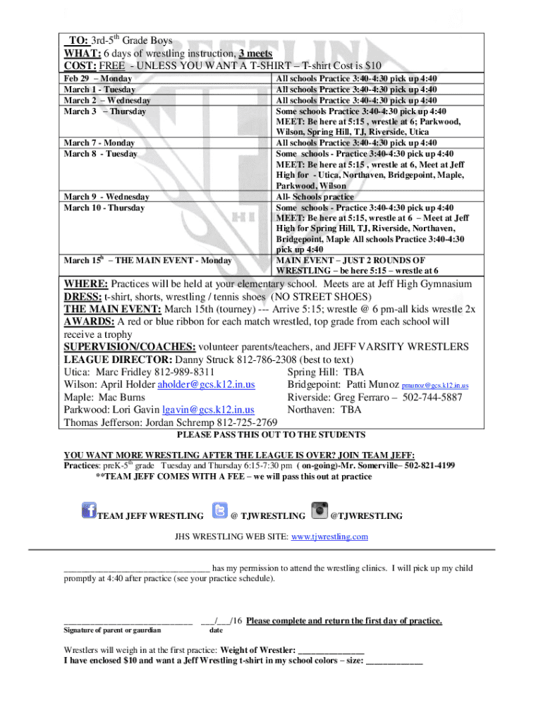 Fillable Online Jeffersonville Elementary Wrestling Clinic Fax Email Print - pdfFiller