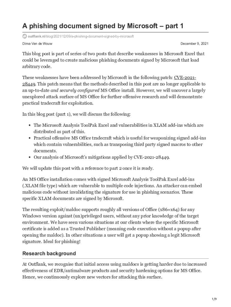 Fillable Online A phishing document signed by Microsoft part 1 Fax Email Print - pdfFiller