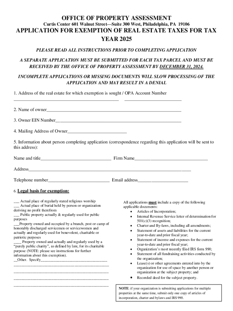 Fillable Online application for exemption of real estate taxes for tax ...