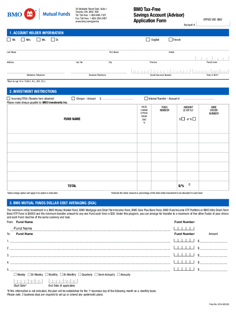 Fillable Online Bmo Tax-free Savings Account Application Fax Email Print - pdfFiller