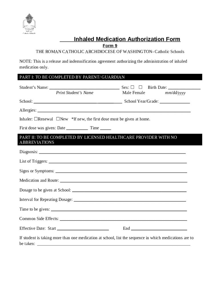 Inhaled Medication Authorization Doc Template | pdfFiller