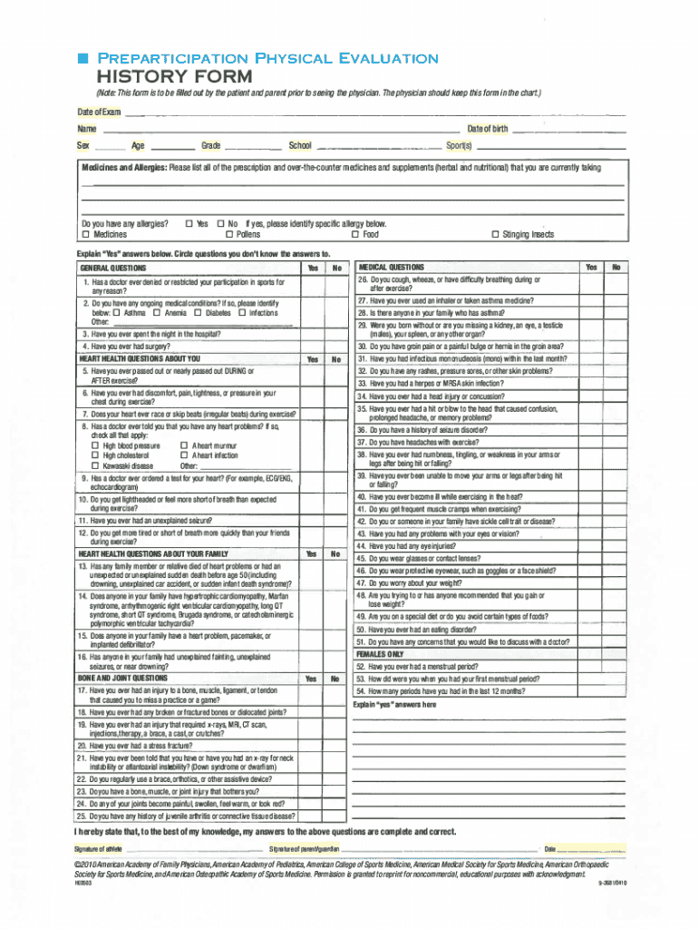Fillable Online Preparticipation Physical Evaluation Forms Fax Email ...