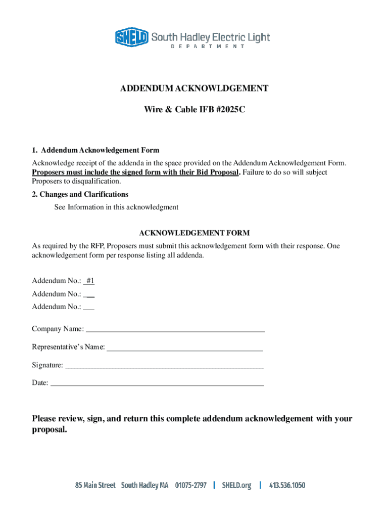 Fillable Online Wire & Cable Ifb #2025c Addendum Acknowledgement Fax ...