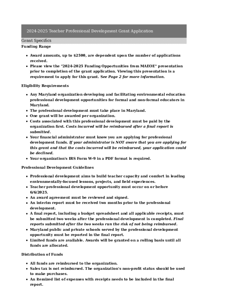 Fillable Online 2024-2025 Teacher Professional Development Grant Application Fax Email Print ...