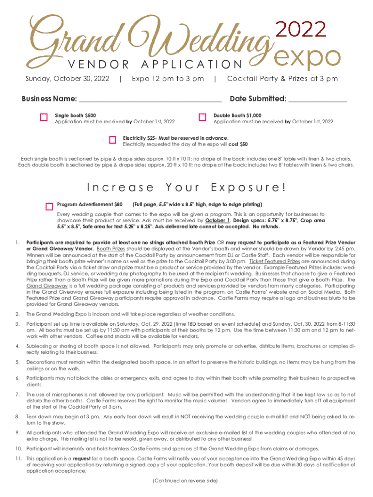 Fillable Online Application for Grand Wedding Expo Participation Fax ...