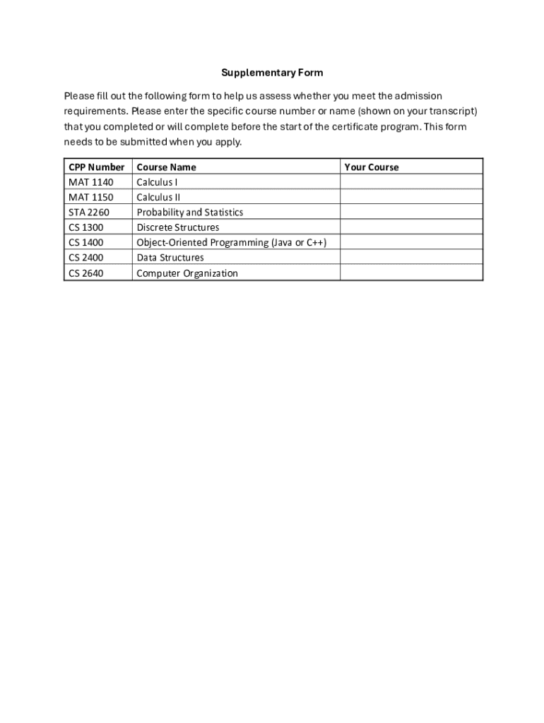 Fillable Online Certificate - Supplementary Form Fax Email Print ...