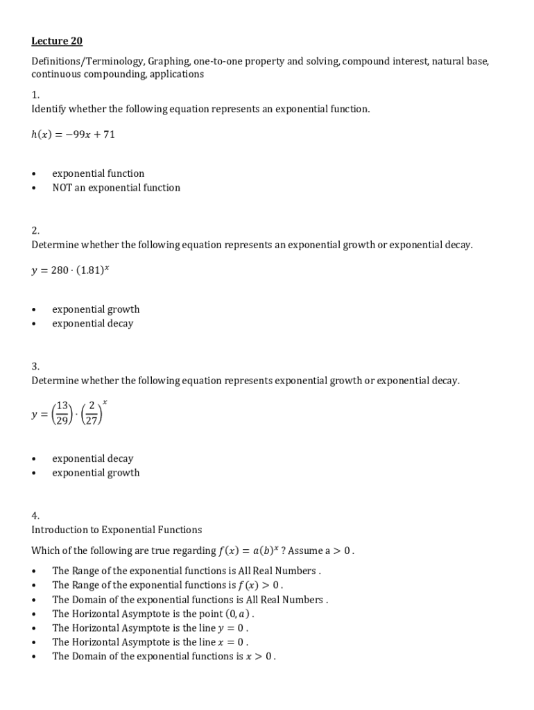 Fillable Online Lecture 20 Definitions And Applications Of Exponential Functions Fax Email