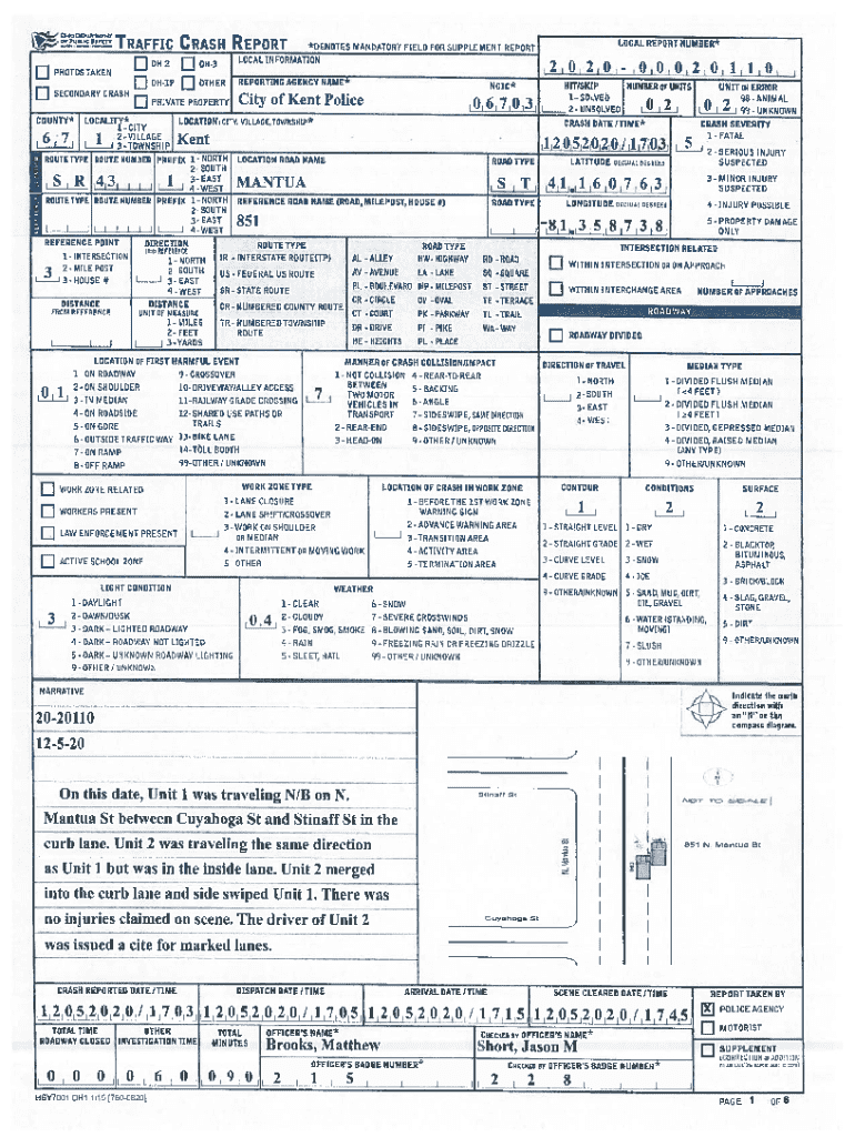 Fillable Online Traffic Crash Report for Kent City Fax Email Print ...