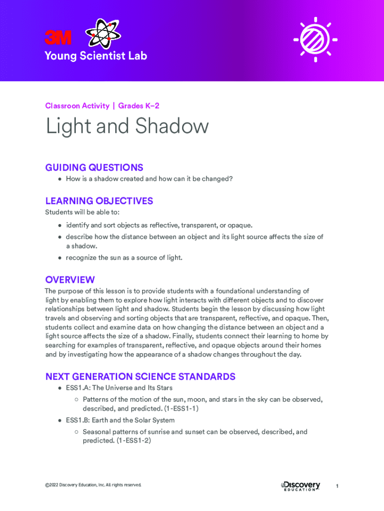 Fillable Online Light and Shadow Activity for Grades K–2 Fax Email ...