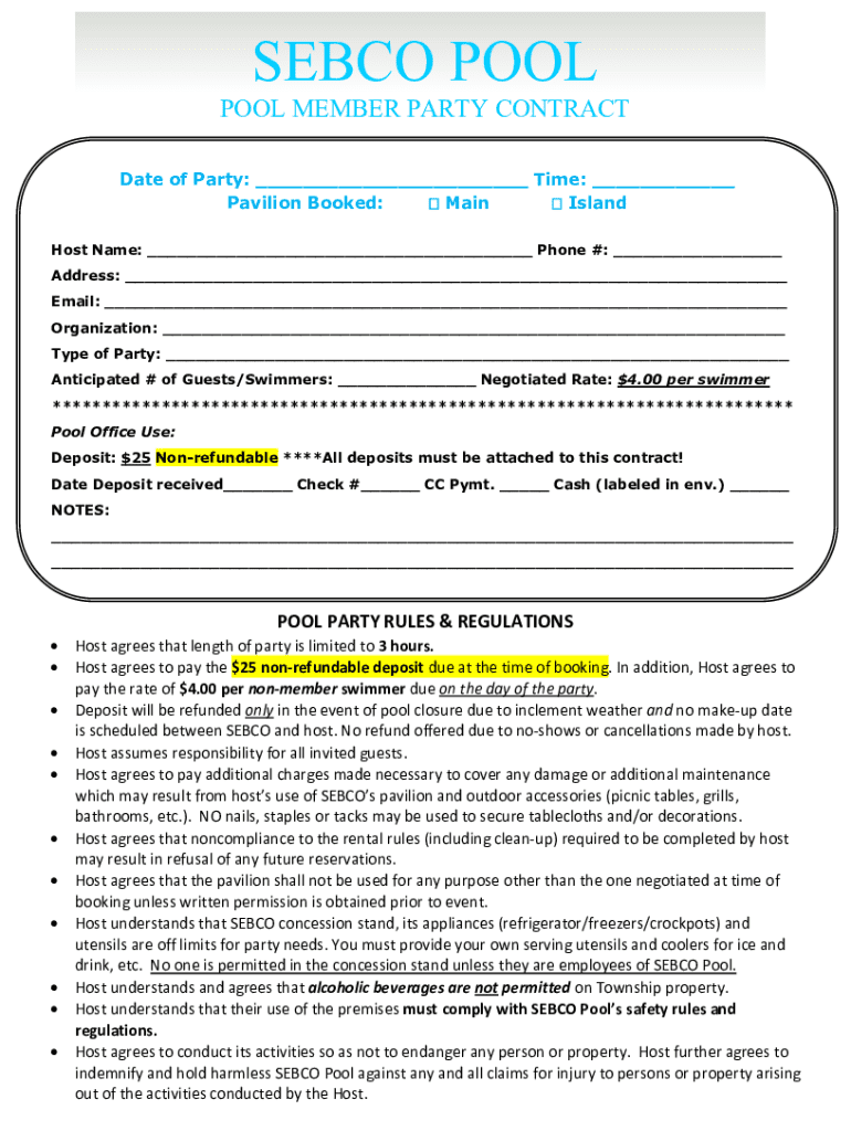 Fillable Online Sebco Pool Member Party Contract Fax Email Print ...