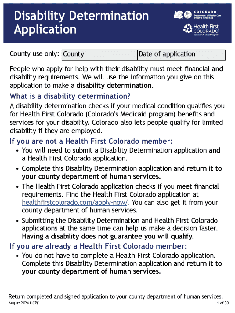 Fillable Online Disability Determination Application for Health First ...
