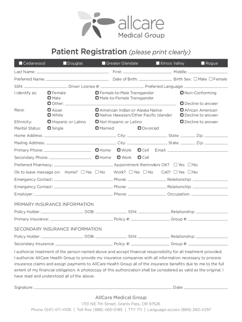 Fillable Online Medical Group Patient Registration Fax Email Print ...