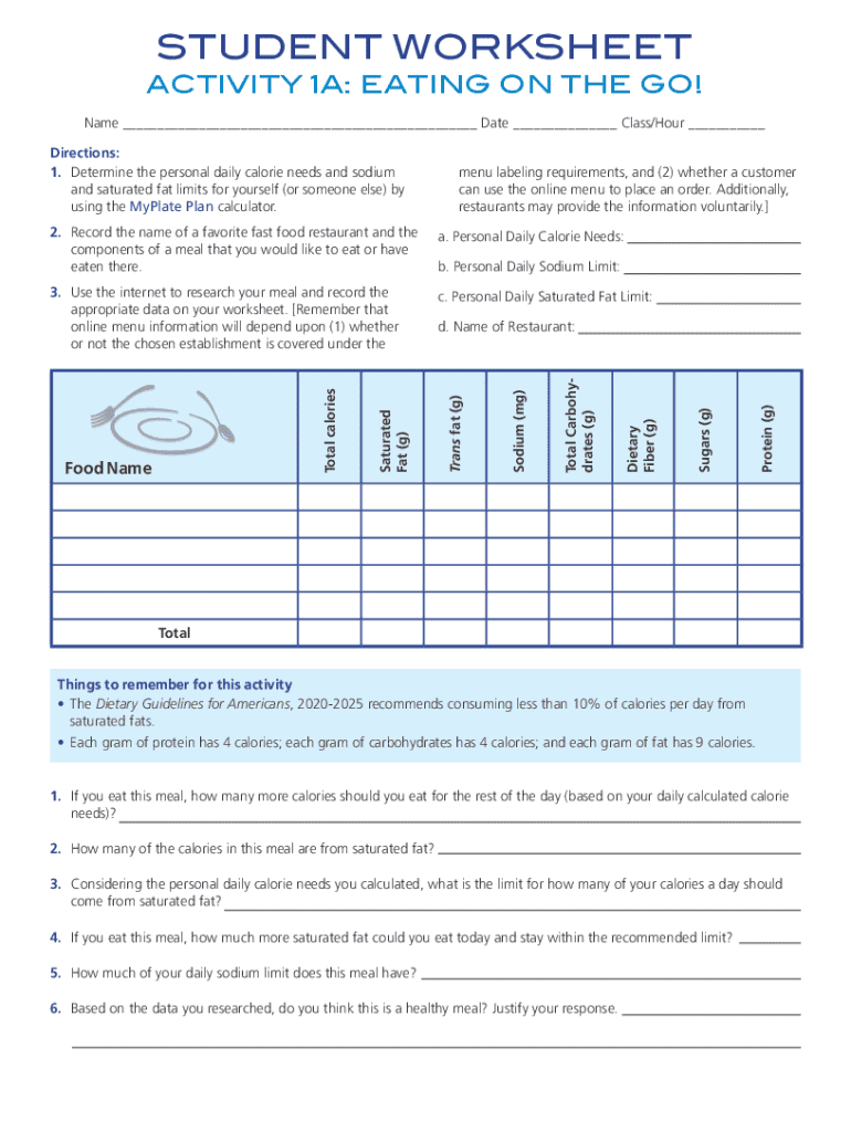 Fillable Online Eating on the Go! Fax Email Print - pdfFiller