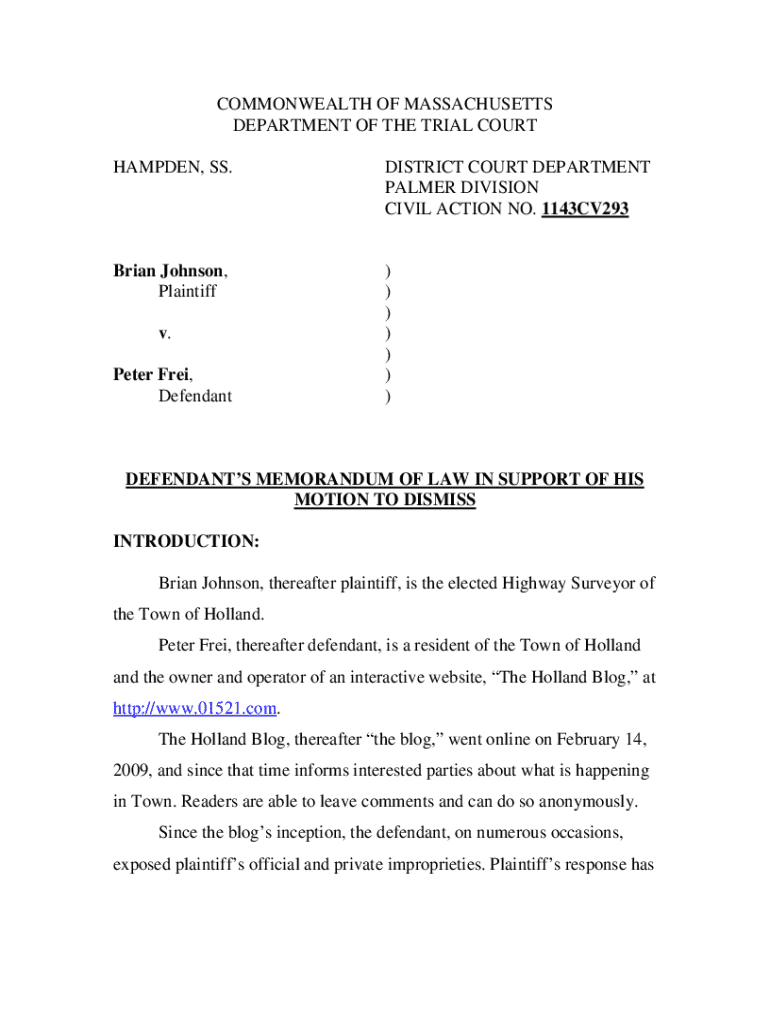 Fillable Online Defendant’s Motion to Dismiss Fax Email Print - pdfFiller