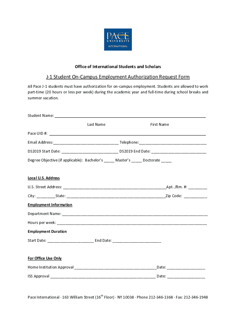 Fillable Online on-campus Employment Authorization Request for J-1 ...