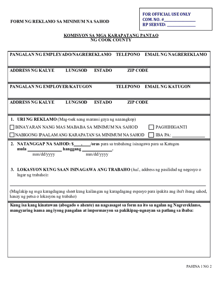 Fillable Online form ng reklamo para sa may bayad na pagliban (pl) Fax ...