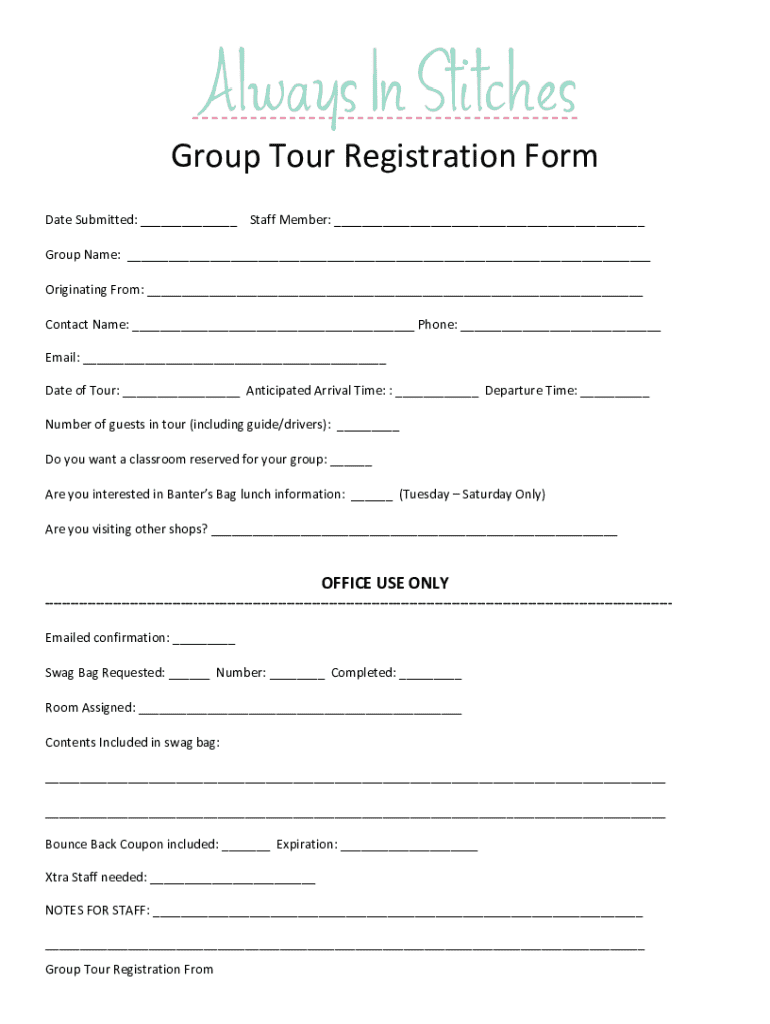 Fillable Online Group Tour Registration Fax Email Print - pdfFiller