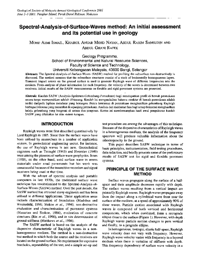 Fillable Online Spectral-analysis-of-surface-waves Method: an Initial Assessment and Its ...
