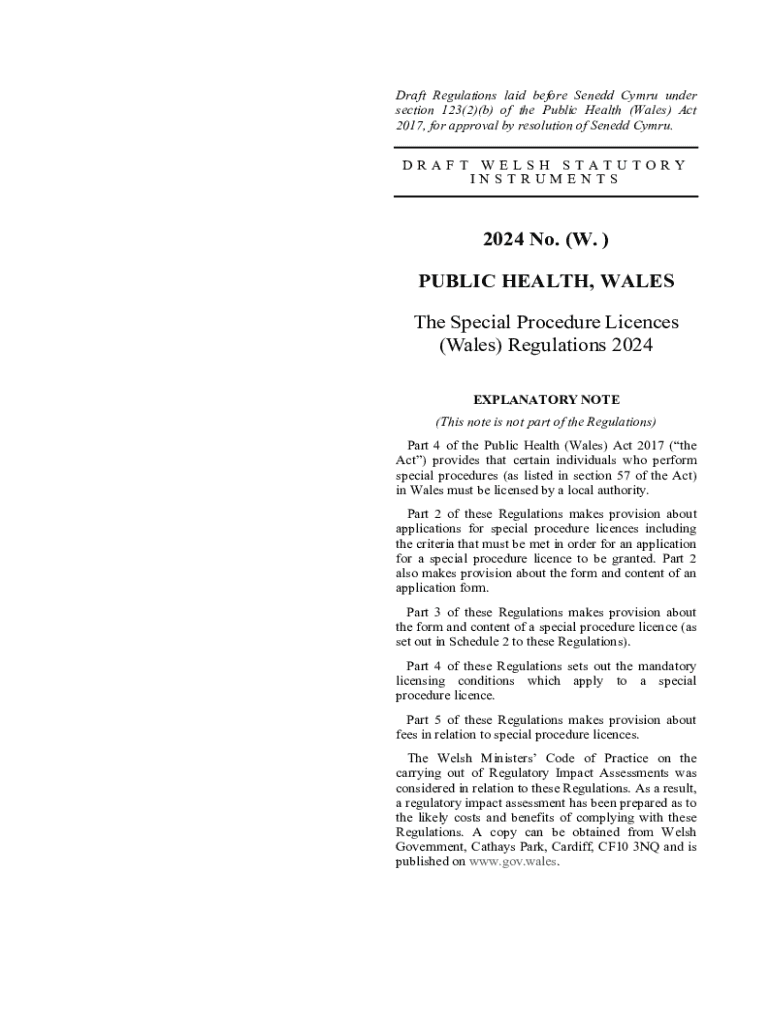 Fillable Online the Special Procedure Licences (wales) Regulations 2024 Fax Email Print - pdfFiller