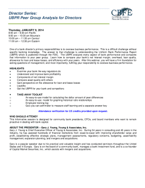 Fillable Online Ubpr Peer Group Analysis for Directors Webinar Fax ...