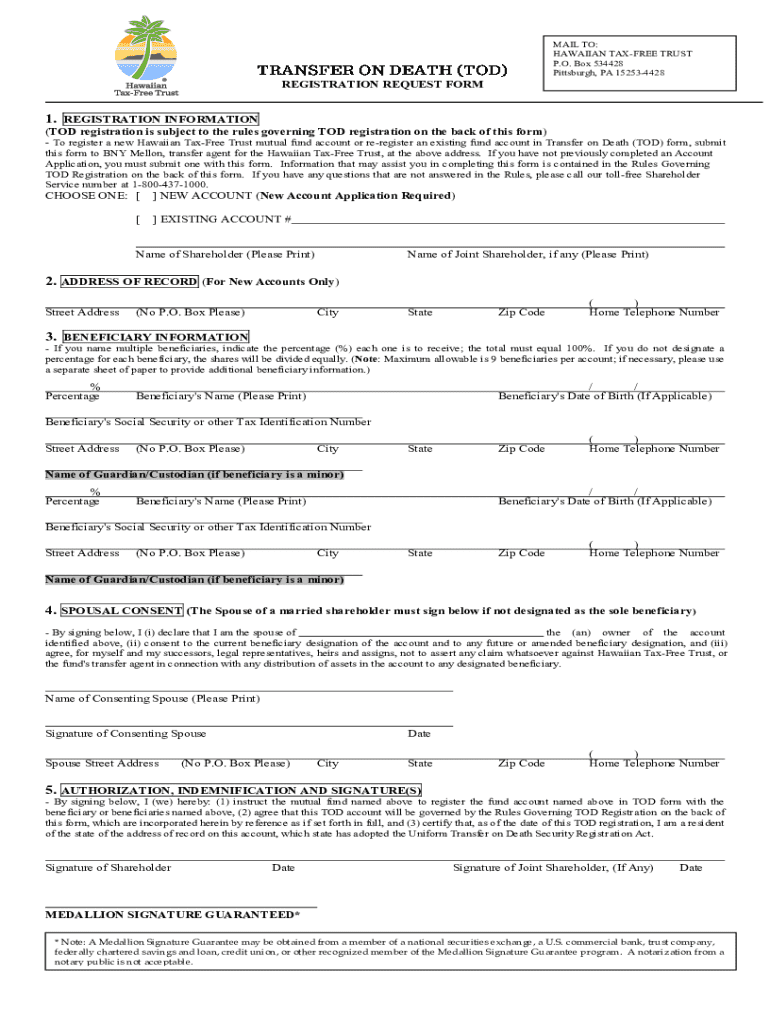 Fillable Online Transfer on Death (tod) Registration Request Fax Email ...