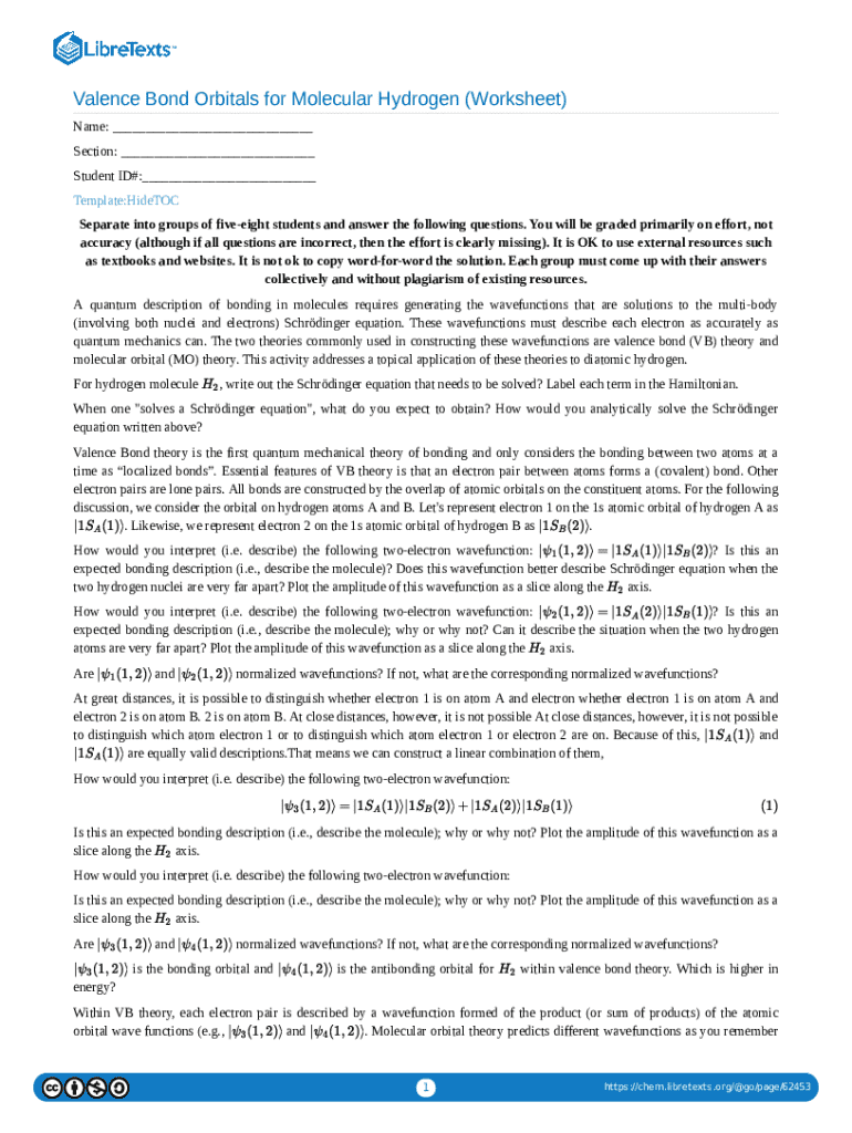 Fillable Online Valence Bond Theory and Molecular Hydrogen Fax Email Print - pdfFiller