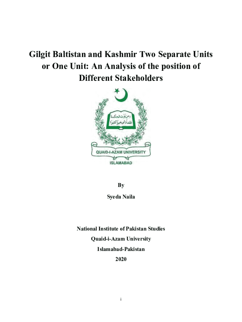 Fillable Online Gilgit Baltistan and Kashmir Two Separate Units or One ... Fax Email Print ...