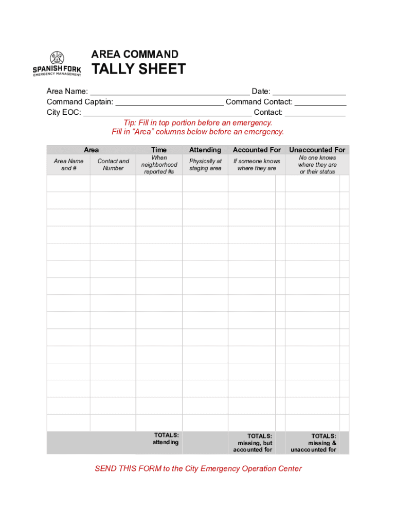 Fillable Online Area Command Tally Sheet Fax Email Print - pdfFiller