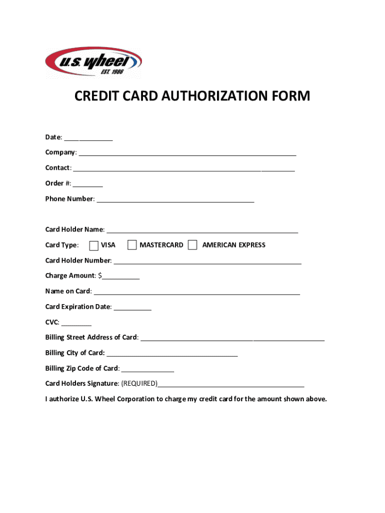 Fillable Online Credit Card Authorization Fax Email Print - pdfFiller