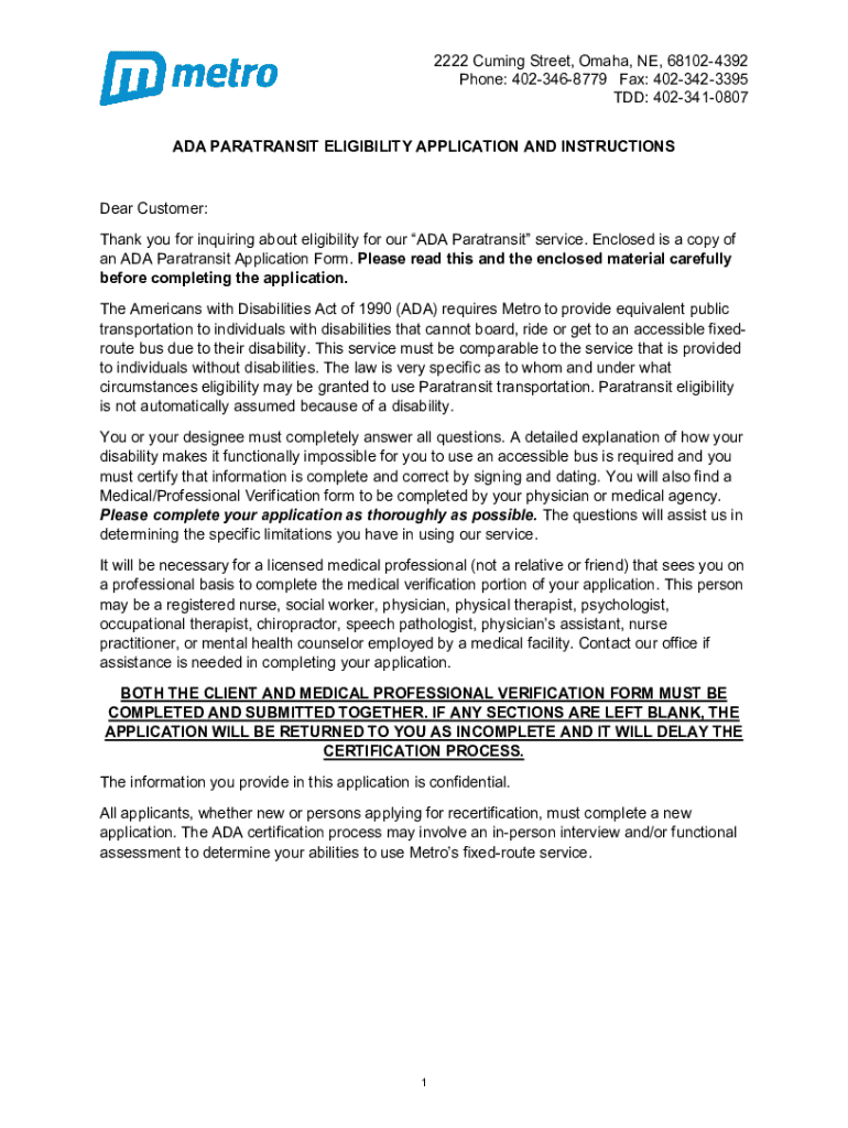 Fillable Online Ada Paratransit Service Application Fax Email Print ...