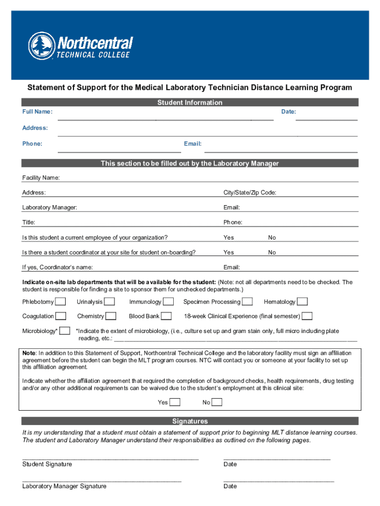 Fillable Online Mlt Distance Learning Support Statement Fax Email Print ...