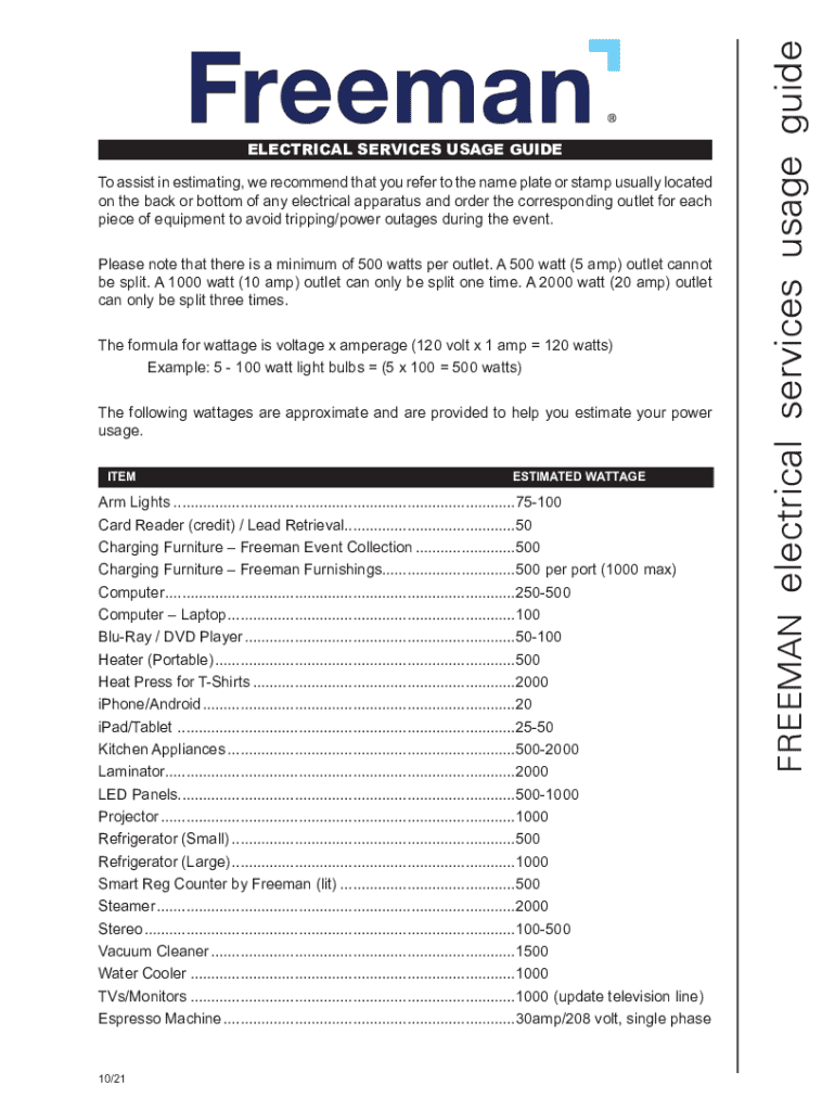 Fillable Online Freeman Electrical Services Usage Guide Fax Email Print ...