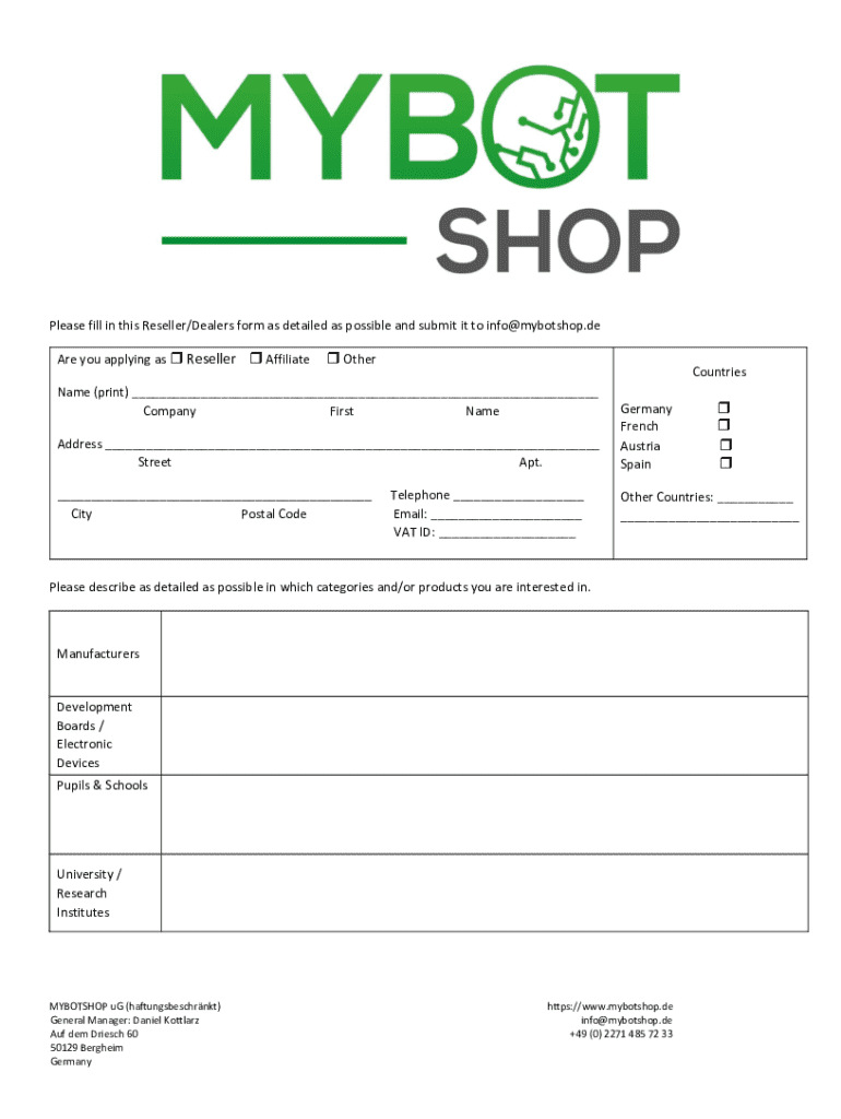 Fillable Online Application Form for Resellers and Dealers Fax Email ...