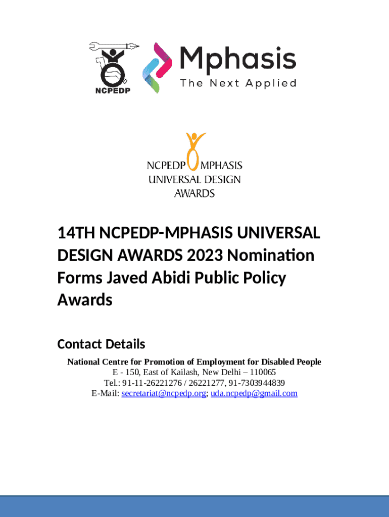 14th Ncpedp-mphasis Universal Design Awards 2023 Nomination s Doc Template | pdfFiller