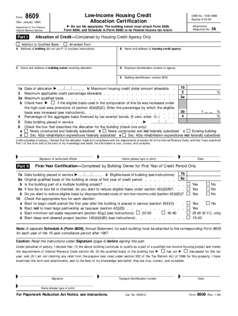 Fillable Online 0194 Form 8609. Low-Income Housing Credit Allocation ...