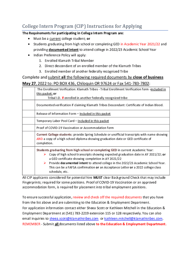 Fillable Online College Intern Program Application Instructions Fax Email Print - pdfFiller
