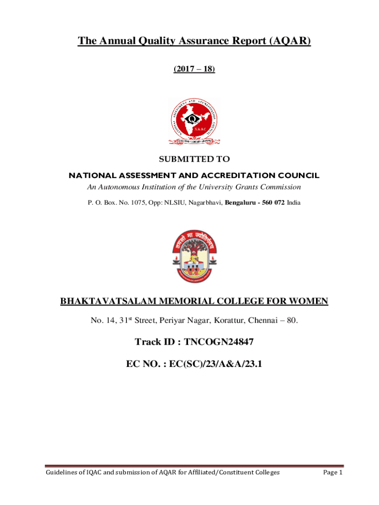 Fillable Online Annual Quality Assurance Report (aqar) of Bhaktavatsalam Memorial College for ...